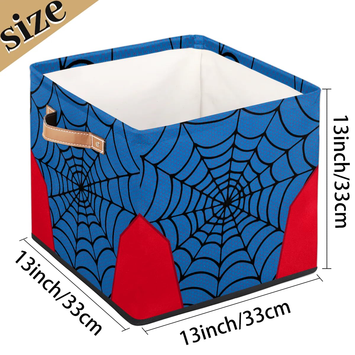 LLCXCSI Storage Bin Closet Organizer Bins with Handles, Blue Spider Web Decorative Collapsible Cube Storage Baskets for Nursery Shelf, Clothes, Toy, Towel, Book, 13"x 13"