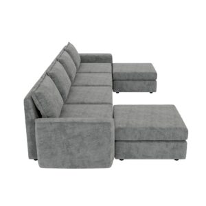 Ball & Cast 115" Chenille U-Shaped Sectional Sofa Set,Minimalist Style Chenille Modular Cloud Couch with Convertible Ottoman Chaise for Living Room,Free Combination,Gray