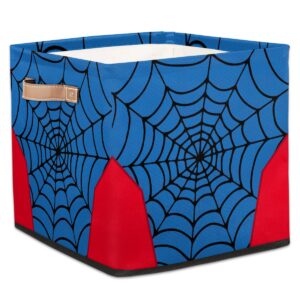 llcxcsi storage bin closet organizer bins with handles, blue spider web decorative collapsible cube storage baskets for nursery shelf, clothes, toy, towel, book, 13"x 13"