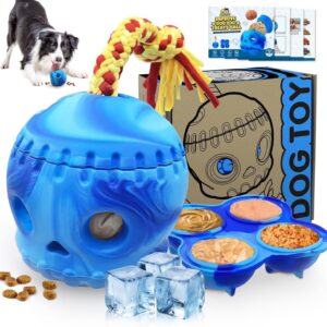 Interactive Frozen Treats Dog Toy with Mold, Dispensing Toys for Aggressive Chewer No-Boredom, Skull Fillable Slow Feeder with Rope, Tough Rubber Puzzle Dog Ball Keep Them Busy Mental Enrichment Toys