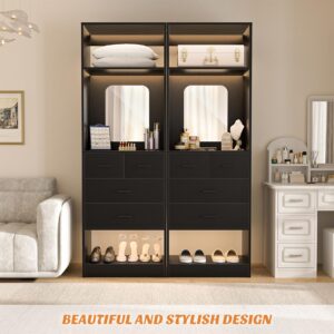 Unikito Closet System with Drawer, 25 Inch Freestanding Closet Organizer with Storage Shelves and Mirror, Sturdy Walk in Closet Tower for Bedroom, Mudroom and Entryway, 25" W x 16" D x 80" H, Black