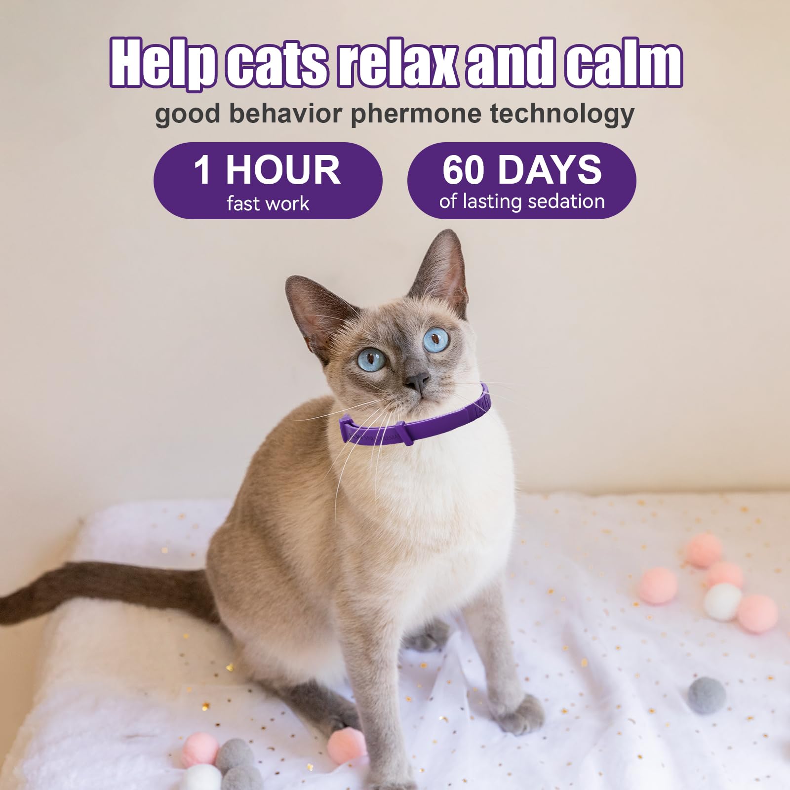 EON SNUGGLEMATES Calming Collar for Cats, Long-Lasting Pheromone Collar Helps Calm Cats for 30 Days, Reduces Stress, Helps Calm Cats from Anxiety, Loud Noises, and Separation, 1 Count (Purple)