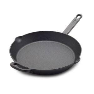 greenpan x bobby flay 12” cast iron pre-seasoned skillet with helper handle, professional grade heavy duty, induction suitable, versatile stovetop, oven, bbq, fire & grill, indoor/outdoor use, black