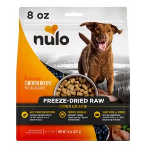 nulo freestyle freeze-dried raw, ultra-rich grain-free dry dog food for all breeds and life stages with bc30 probiotic for digestive and immune health, chicken with blueberries, 8.0 ounce