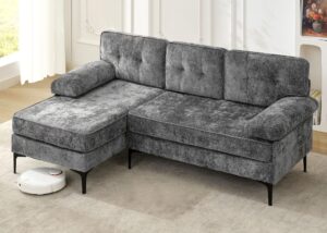 siiejia convertible sectional couch sofa, 82" chenille l shaped couch with reversible chaise, 3-seat comfy couch sofa set for living room apartment small space, dark grey