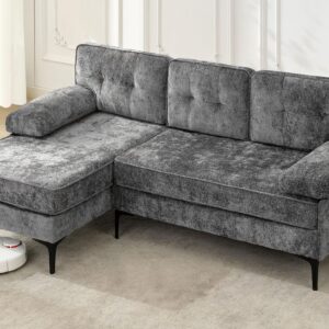 Siiejia Convertible Sectional Couch Sofa, 82" Chenille L Shaped Couch with Reversible Chaise, 3-Seat Comfy Couch Sofa Set for Living Room Apartment Small Space, Dark Grey