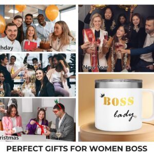 EchoMaven Bosses Day Gifts for Her, Boss Lady Gifts, Boss Lady Appreciation Gifts, Boss Lady Stainless Steel Coffee Mug with Lid Straw, Birthday Christmas Gifts for Boss Lady Women, Black