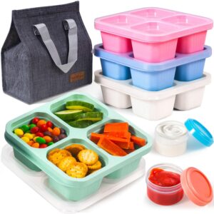 ktkudy 4 pack snack containers with lunch bag & sauce box - 4 compartments bento snack box - reusable meal prep lunch container for kids adults - divided food storage containers for school work travel