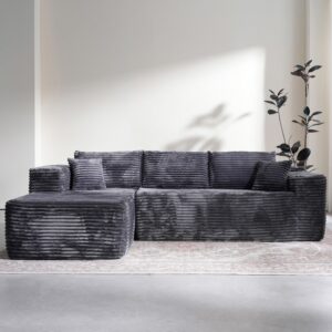 hooowooo sectional l shaped couch,104" assembly free modern minimalist sofa,extra deep large sofa couch set,corner couch in a box for living room(left chaise gray velvet uphosted)