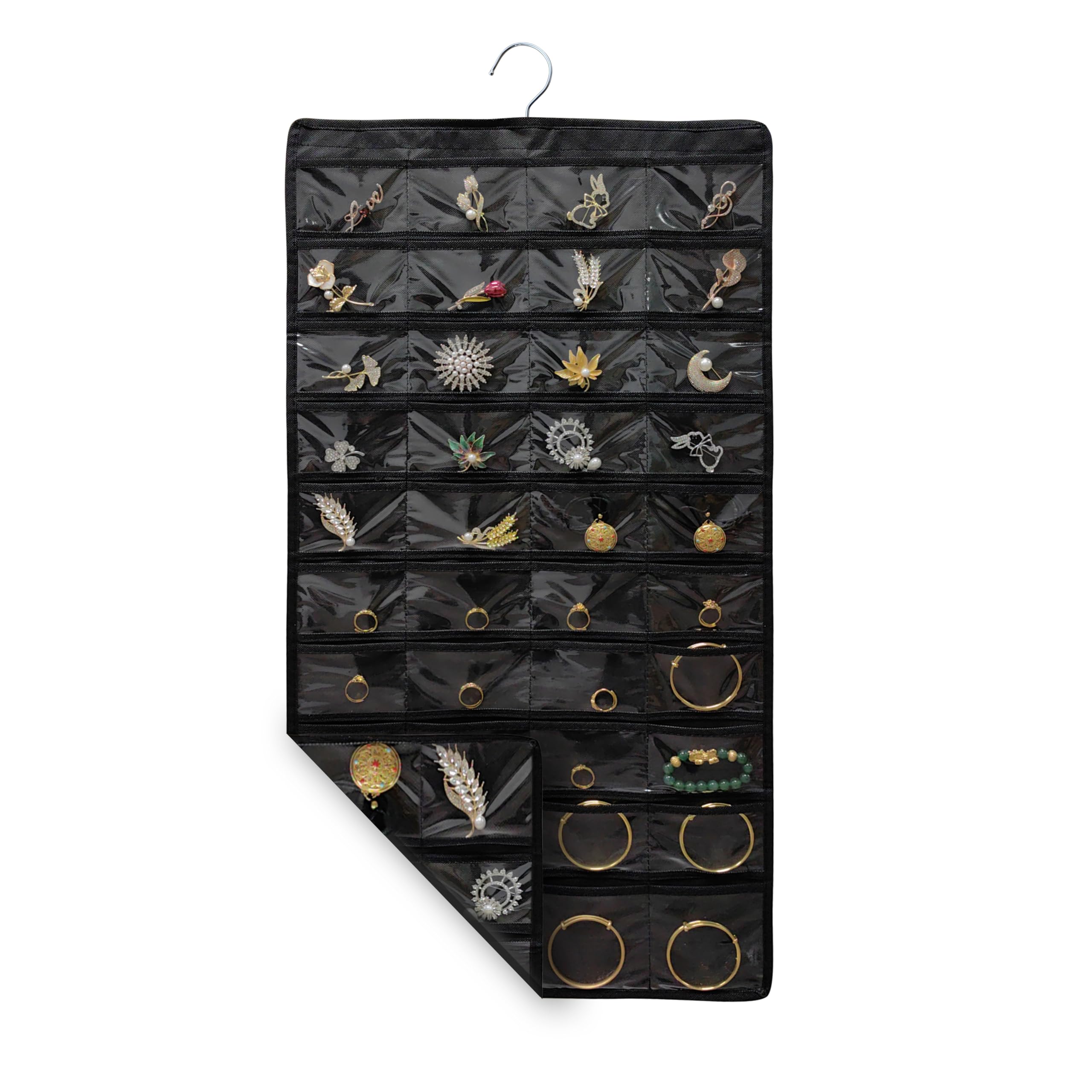 ZKXNBXX Hanging Jewelry Organizer for Closet Wall Door Double-Sided Jewelry Holder for Earrings, Necklaces, Rings 1 Pcs (Black)