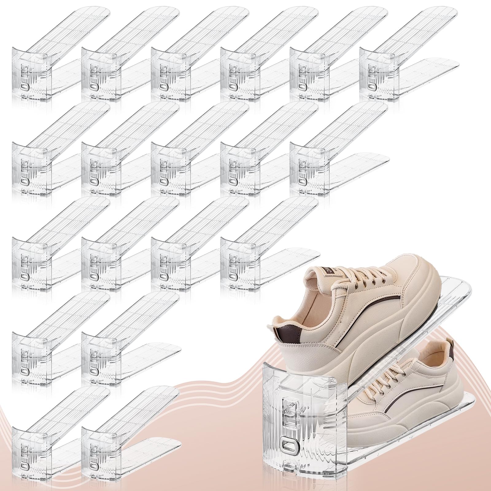 FENRUNXU Clear Shoe Slots Organizer for Closet,20PACK Shoe Stacker Shoe Rack Organizer for Closet Space Saver Storage Shoe Holder Organization