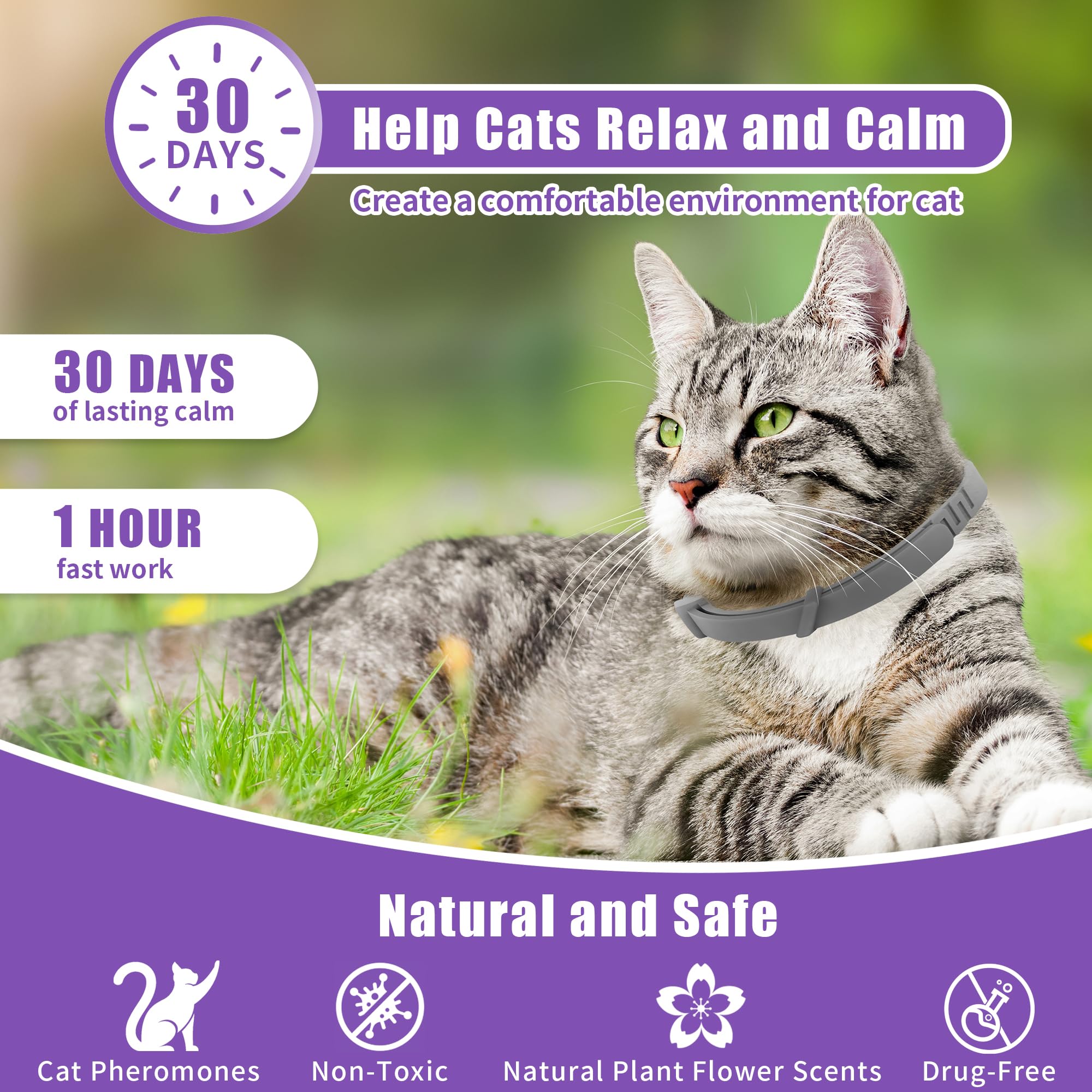 Yirr Calming Collar for Cats, Cat Calming Collar, Cat Pheromone Collar, Cat Calming Collar for Indoor Outdoor Cats, Relaxing Pheromone for Cat Relief Stress Anxiety Fighting Scratching, 4 Pack(Grey)