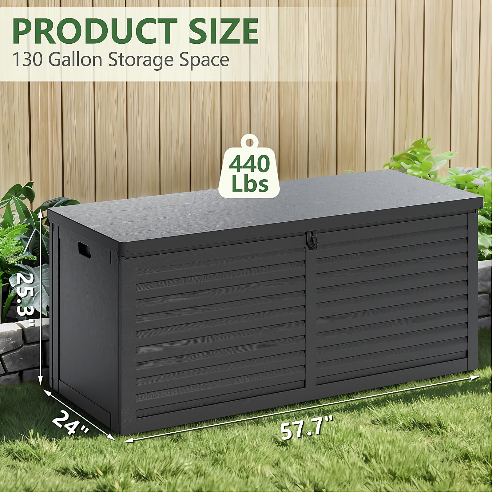 YOFE 130 Gallon Storage Deck Box,Waterproof Storage Cabinet, UV Resistant Lockable Plastic Storage Bench for Patio Cushions,Garden Tools (DarkGray)