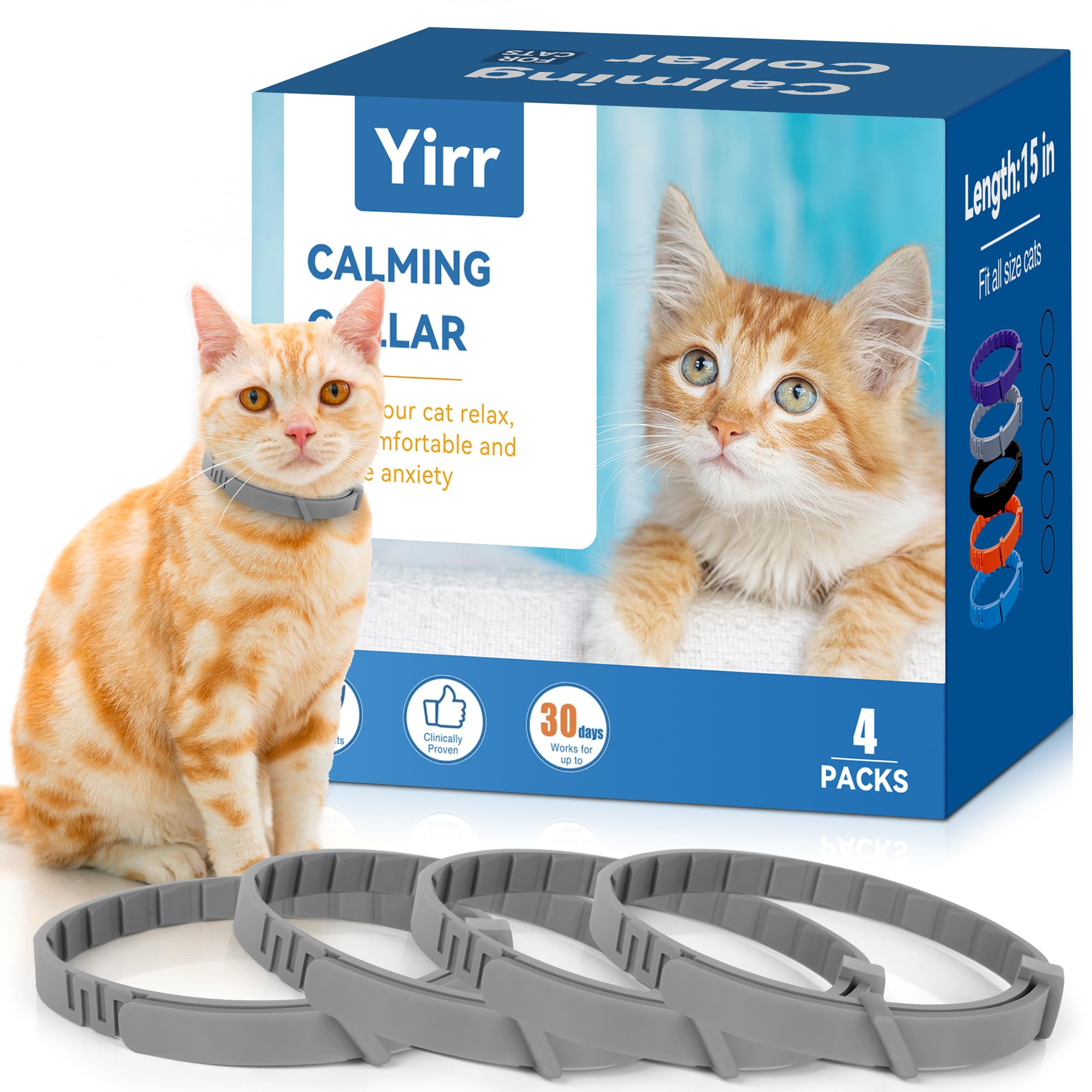 Yirr Calming Collar for Cats, Cat Calming Collar, Cat Pheromone Collar, Cat Calming Collar for Indoor Outdoor Cats, Relaxing Pheromone for Cat Relief Stress Anxiety Fighting Scratching, 4 Pack(Grey)