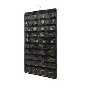 zkxnbxx hanging jewelry organizer for closet wall door double-sided jewelry holder for earrings, necklaces, rings 1 pcs (black)