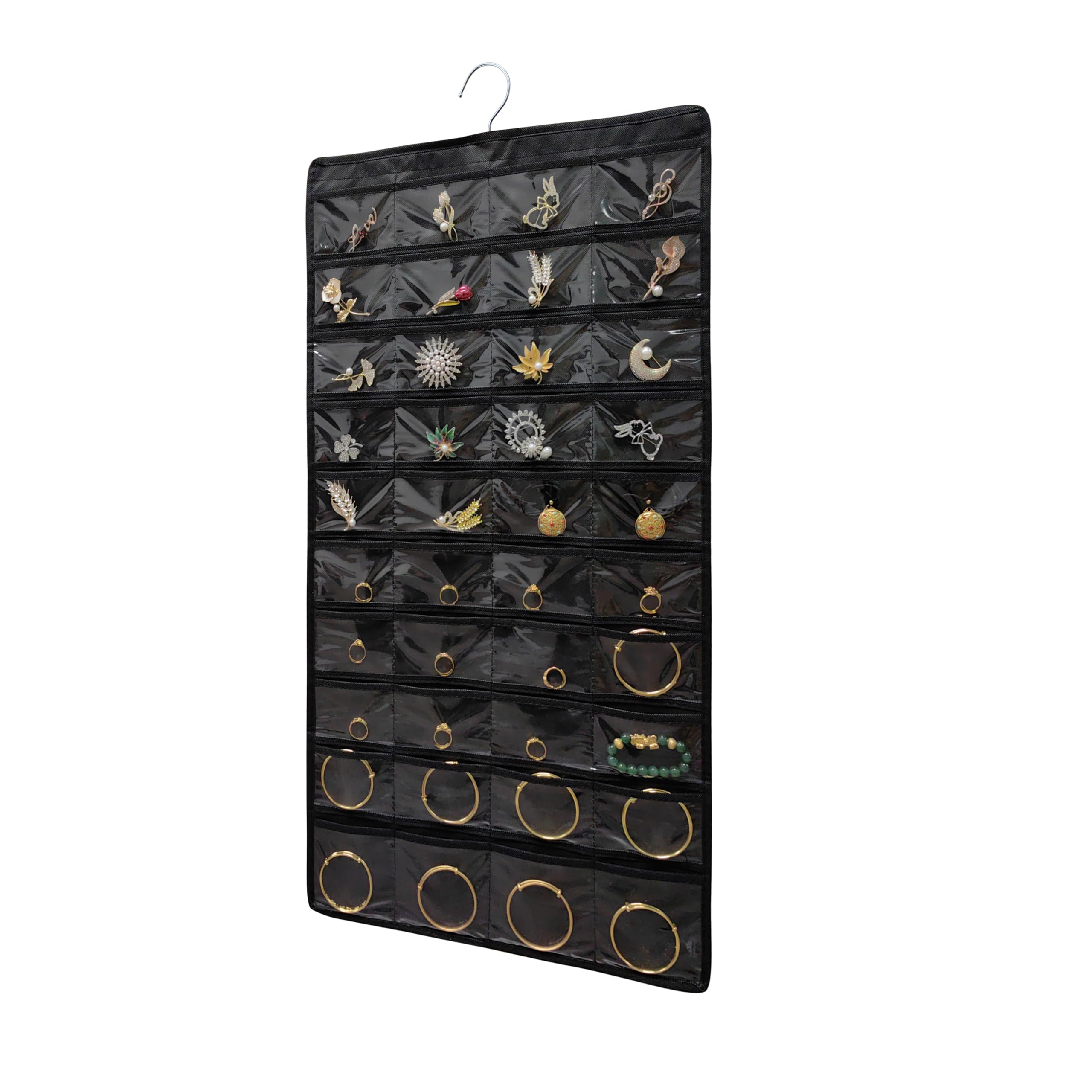 ZKXNBXX Hanging Jewelry Organizer for Closet Wall Door Double-Sided Jewelry Holder for Earrings, Necklaces, Rings 1 Pcs (Black)