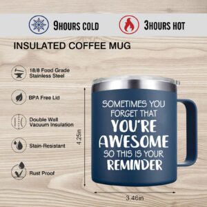 Abledn Christmas Gifts for Men - Sometimes You Forget You're Awesome Inspirational Coffee Mug, Cool Birthday Gifts for Men, Him, Husband, Dad, Brother, Guy, Boyfriend - 14Oz Navy Blue