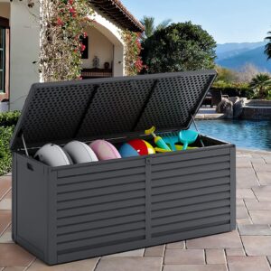 YOFE 130 Gallon Storage Deck Box,Waterproof Storage Cabinet, UV Resistant Lockable Plastic Storage Bench for Patio Cushions,Garden Tools (DarkGray)