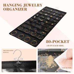 ZKXNBXX Hanging Jewelry Organizer for Closet Wall Door Double-Sided Jewelry Holder for Earrings, Necklaces, Rings 1 Pcs (Black)