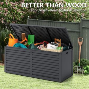 YOFE 130 Gallon Storage Deck Box,Waterproof Storage Cabinet, UV Resistant Lockable Plastic Storage Bench for Patio Cushions,Garden Tools (DarkGray)