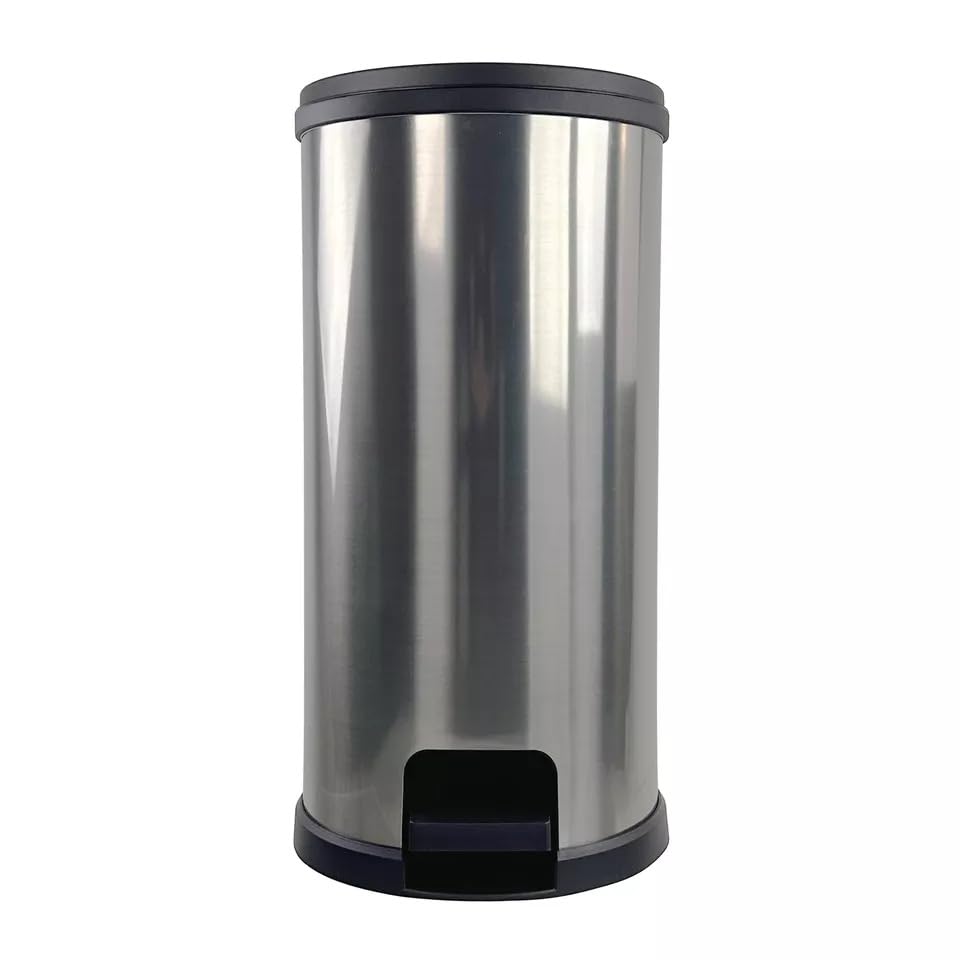 Denominate Step-On Trash Can - Silver 7.9 Gallon Kitchen Garbage Bin with Lid