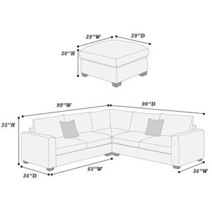 FANYE L-Shaped Sectional Sofa Couch Comfy Corduroy Upholstered Symmetrical Sofa&Couch Include Loveseats*2,Corner Wedge and Movable Ottoman for Living Room,Ivory White