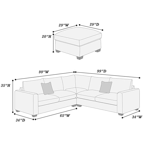 FANYE L-Shaped Sectional Sofa Couch Comfy Corduroy Upholstered Symmetrical Sofa&Couch Include Loveseats*2,Corner Wedge and Movable Ottoman for Living Room,Ivory White