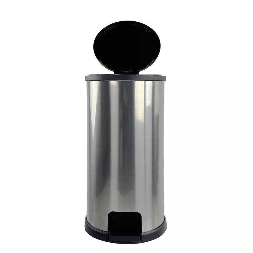 Denominate Step-On Trash Can - Silver 7.9 Gallon Kitchen Garbage Bin with Lid