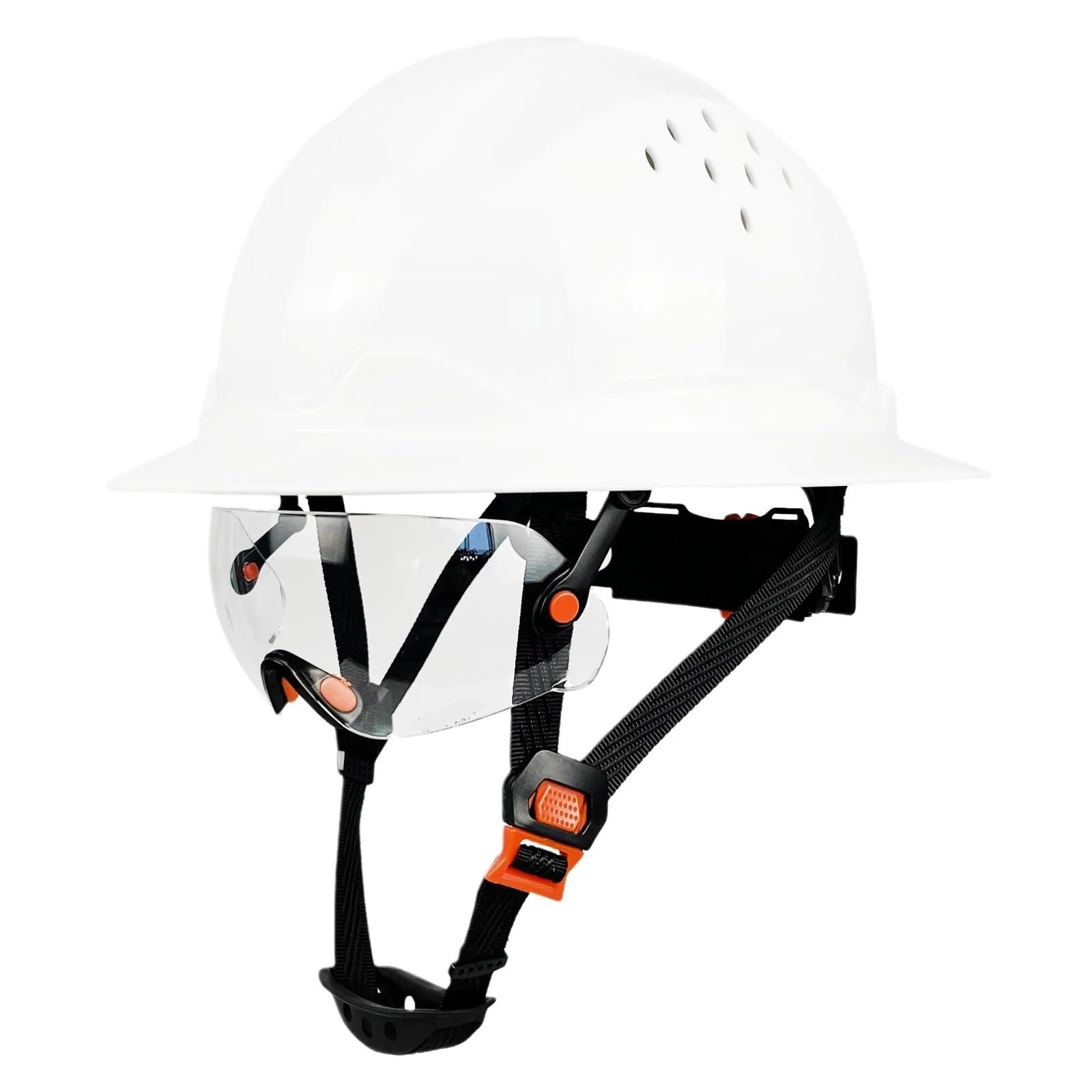 Industrial Safety Helmet Full Brim Hard Hat with Visor for Engineer Construction Work Cap Men ANSI Approved HDPE Safety Helmet with 6 Point Adjustable(White Hat CV)