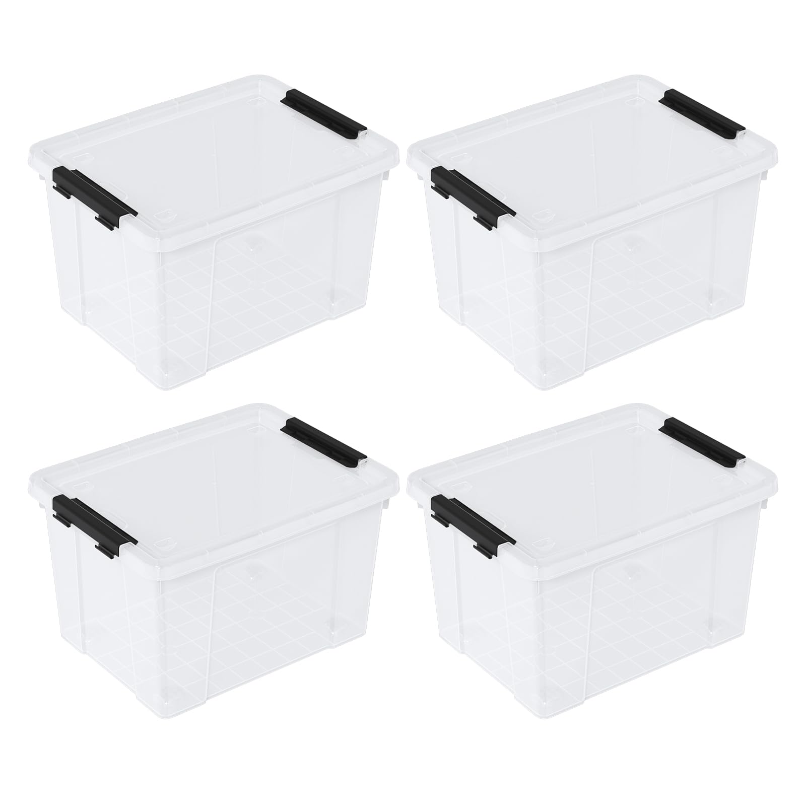 Leendines 4 Pack Plastic Lidded Storage Boxes, 34 Quart Clear Plastic Bins with Wheels