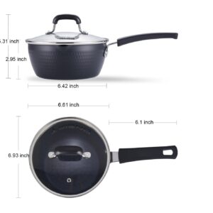 ONGIFT 1.3QT Nonstick Sauce Pan with Lid, Yukihira Sauce Pot with Pour Spouts, Multipurpose Handy Little Saucepan with Stay Cool Handle, Small Pots for Cooking, Soups, Noodles, Hot Milk, Black Pot