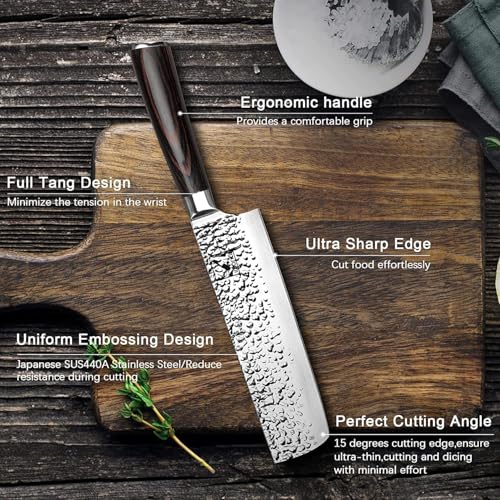 imarku Nakiri Knife, Vegetable Meat Cleaver Knife, Razor Sharp Chef Knife,7-inch SUS440A Ultimate Japanese Stainless Steel Kitchen Knife with Ergonomic Handle Gifts for Christmas