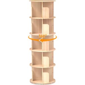 cuguords rotating bookshelf tower,corner bookshelf for small space, 360 display 5-tier wood bookcase storage rack, kids&adults spinning book shelf,revolving bookcase for bedroom, living room