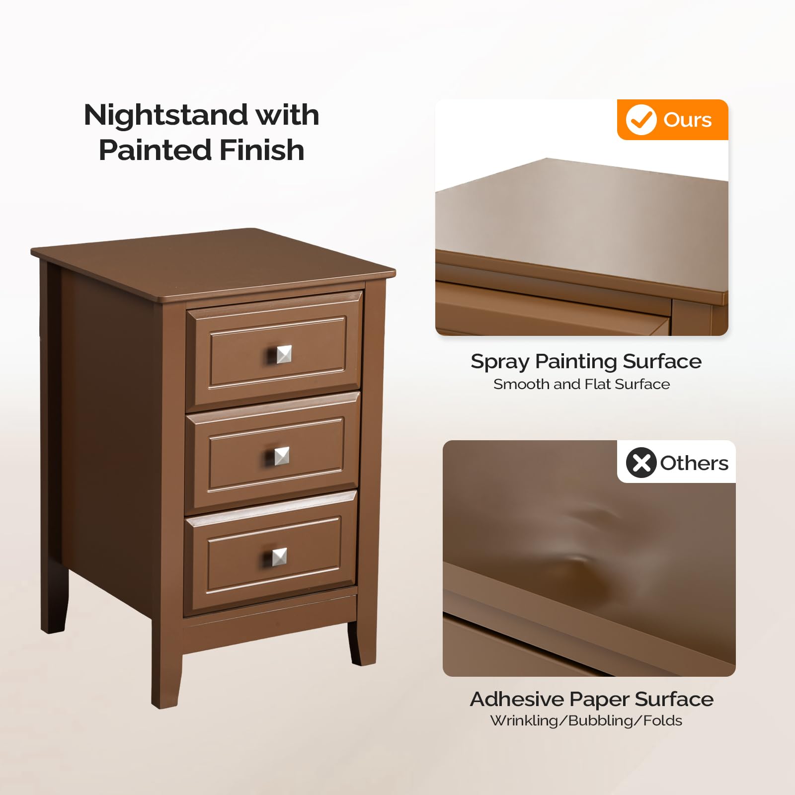 Bonnlo Nightstands Set of 2, 3 Drawer Night Stand for Bedroom with Metal Knobs, Wooden Bedside Table, Brown Nightstand/End Table/Side Table for Small Spaces, College Dorm, Kids' Room, Living Room