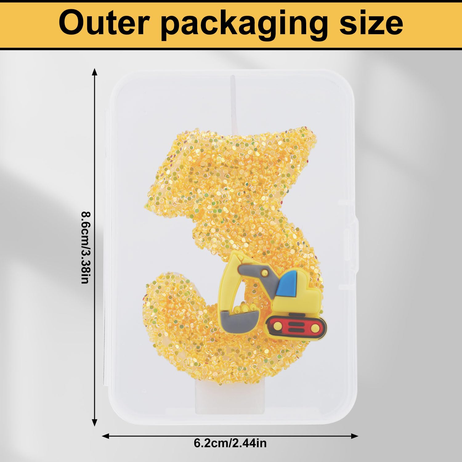 Construction Birthday Candles, Glitter Number Candles for Cake Decorations Yellow Sequined Truck Themed Cupcake Topper for Boys Birthday Party Supplies (Number 3)