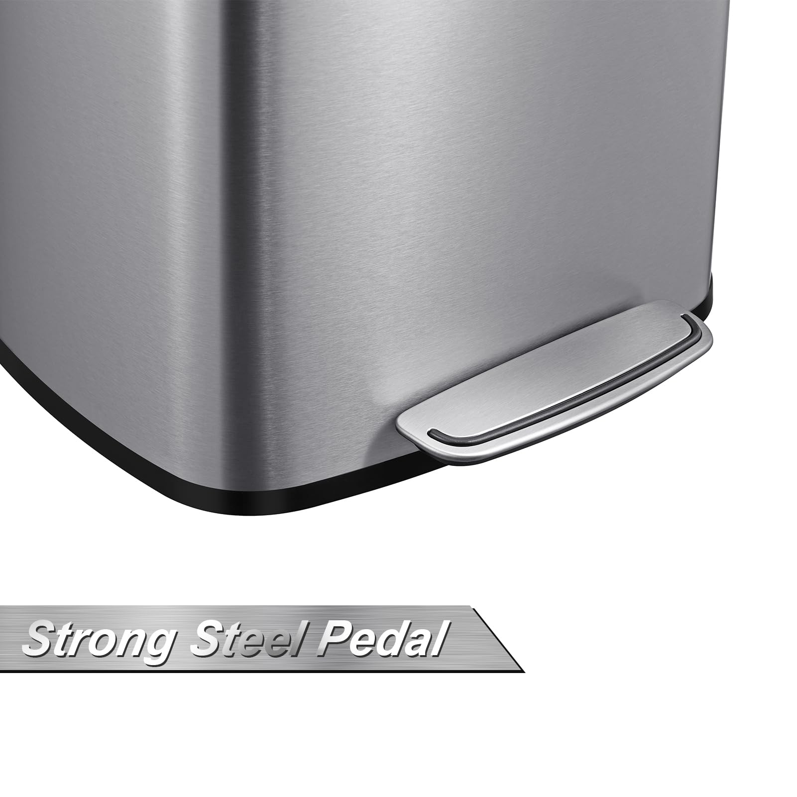 GarveeHome 50L/13Gal Heavy Duty Hands-Free Stainless Steel Kitchen Trash Can, Commercial Rectangular Kitchen Waste Bin, with Soft Close Lid & Inner Liner, Fingerprint-Resistant