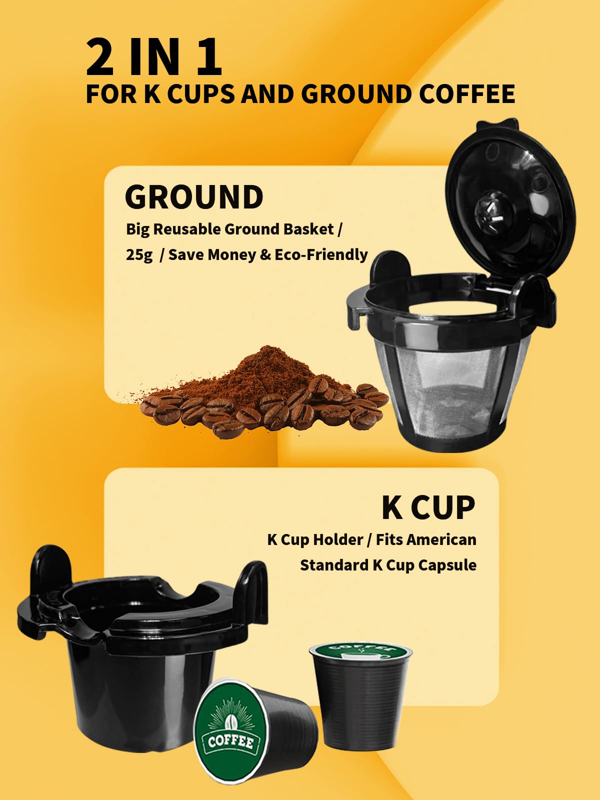 Hrelec 2 in 1 K Cup Coffee Maker, Iced Single Serve Coffee Maker for Capsule and Ground Coffee, Pod Coffee Maker One Cup Small Coffee Machine with Self-Cleaning Function, 8-14 oz Brew Size