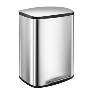 garveehome 50l/13gal heavy duty hands-free stainless steel kitchen trash can, commercial rectangular kitchen waste bin, with soft close lid & inner liner, fingerprint-resistant