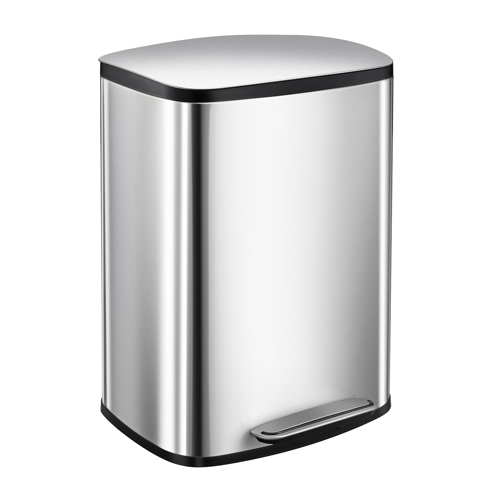 GarveeHome 50L/13Gal Heavy Duty Hands-Free Stainless Steel Kitchen Trash Can, Commercial Rectangular Kitchen Waste Bin, with Soft Close Lid & Inner Liner, Fingerprint-Resistant