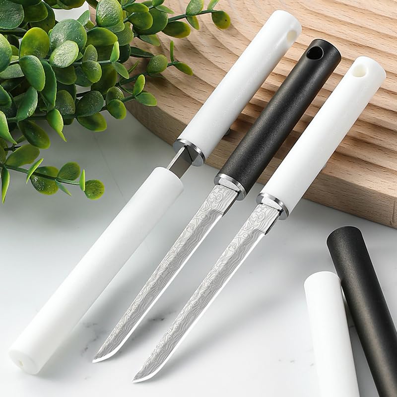 2 Pcs Fruit Knife with Sheath,Fixed Blade Knife with Sheath, Sharp Paring Knife for Home Using, Outdoor Camping, Fishing, Hunting, Black and White