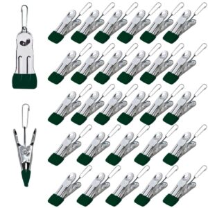 multipurpose heavy duty stainless steel clothespins, clothes pins for laundry clips, towel drying clip clips, heavy duty outdoor clothespins for socks, towels, snacks, photo (30, dark green)