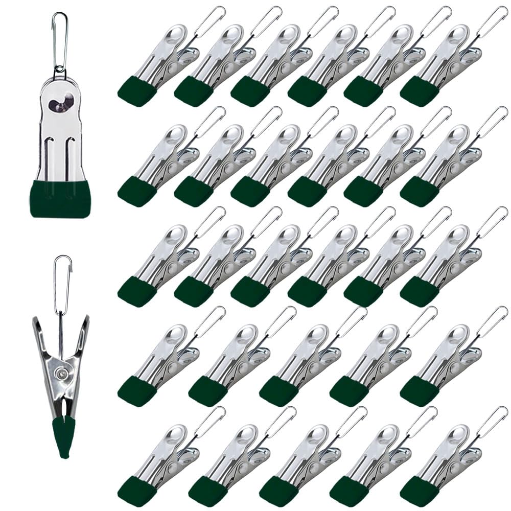 Multipurpose Heavy Duty Stainless Steel Clothespins, Clothes Pins for Laundry Clips, Towel Drying Clip Clips, Heavy Duty Outdoor Clothespins for Socks, Towels, Snacks, Photo (30, Dark Green)