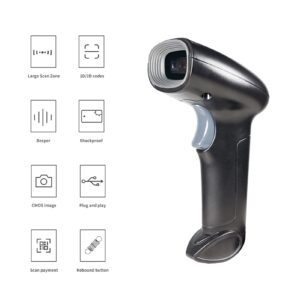 MIGYKO USB Barcode Scanner 1D 2D QR Handheld Wired Bar Code Reader with Stand Support Screen Code Compatible with Windows XP/7/8/10 Android Linux System for Supermarket Library Book Shop Logistics Ret