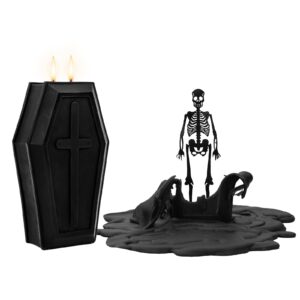 asaleilipa coffin skeleton candles, spooky halloween skull decorations indoor, gothic vintage decor horror candle gift for home table room bar