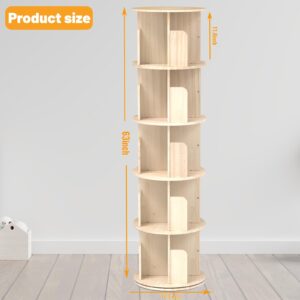 Cuguords Rotating Bookshelf Tower,Corner Bookshelf for Small Space, 360 Display 5-Tier Wood Bookcase Storage Rack, Kids&Adults Spinning Book Shelf,Revolving Bookcase for Bedroom, Living Room