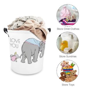 Dumbo Following His Mom Laundry Basket Large Round Canvas Laundry Hamper with Handles Foldable Storage Bin for Dirty Clothes Hamper Bedroom Bathroom