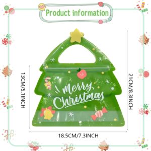 ESUOHYM Christmas Treat Bags For Kids Clear Tree Shaped Ziplock Reusable Goodie Bag Xmas Sealable Bags With Handle For Candy, Cookie, Snack, Party Supplies 10 PCS