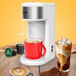 Hrelec 2 in 1 K Cup Coffee Maker, Iced Single Serve Coffee Maker for Capsule and Ground Coffee, Pod Coffee Maker One Cup Small Coffee Machine with Self-Cleaning Function, 8-14 oz Brew Size