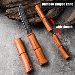 Roczipeng 2 Pcs Fixed Blade Knives, Fruit Knife with Sheath, Bamboo Shaped Paring Knife for Home, Outdoor Camping, Fishing, Hunting