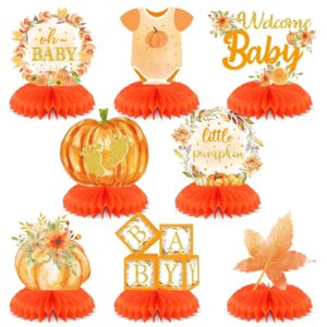 weecent 8 pcs pumpkin baby shower decorations honeycomb centerpieces fall baby shower decorations table centerpieces for fall thanksgiving gender reveal party decorations